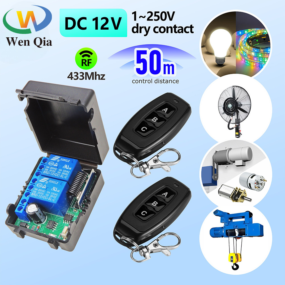 433MHz Universal Wireless Remote Control Switch DC 12V 2 CH Motor Light ...
