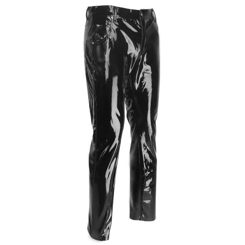 Party Black Stage Performance Slim Fit Biker Faux Leather Shiny PVC ...
