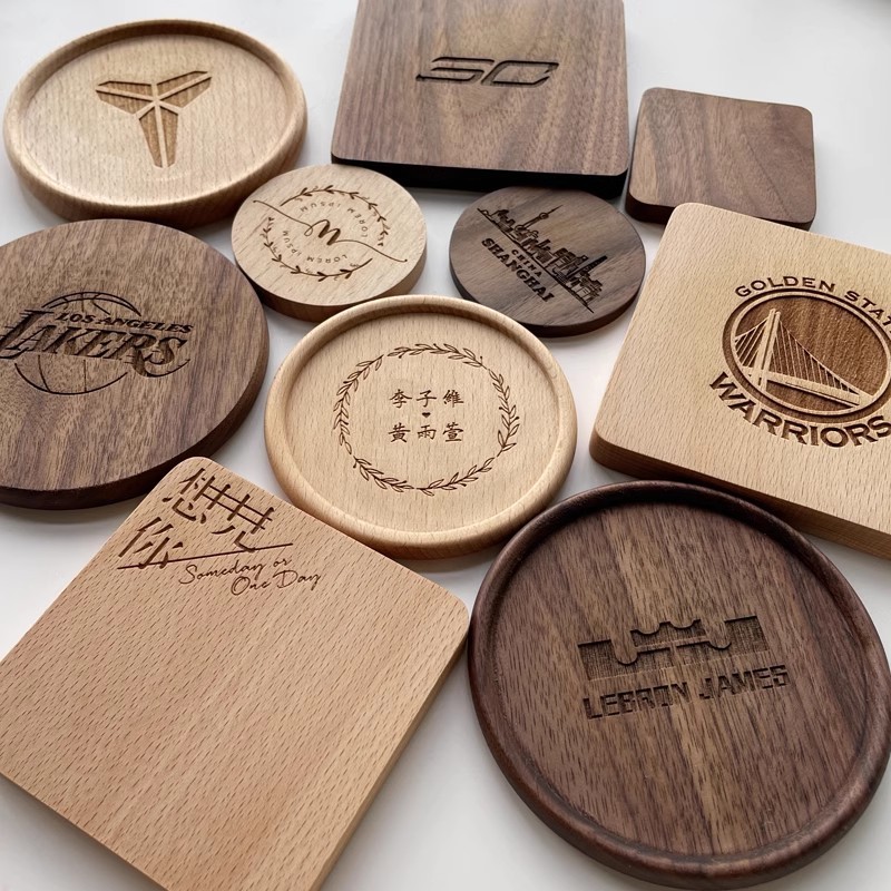 (custom Made) Coffee Cup Wood Coaster Square Round Resistant Heat Drink ...