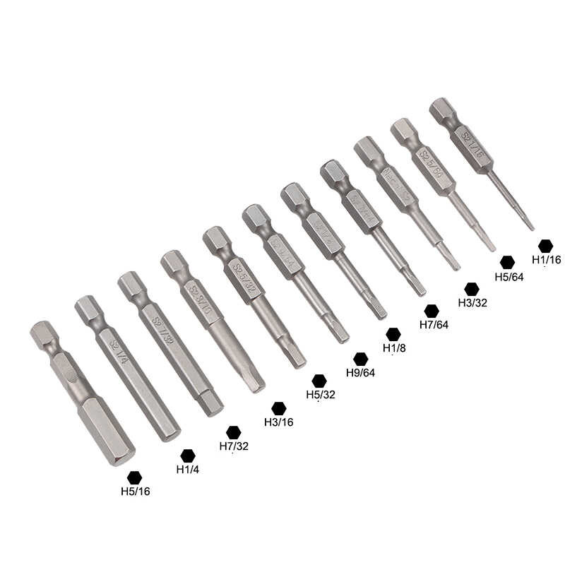 1/16-5/16 11pcs Hexagonal Head Screwdriver Bit Set 1/4 Hex Shank S2 Steel Magnetic 2 Inch Long ...