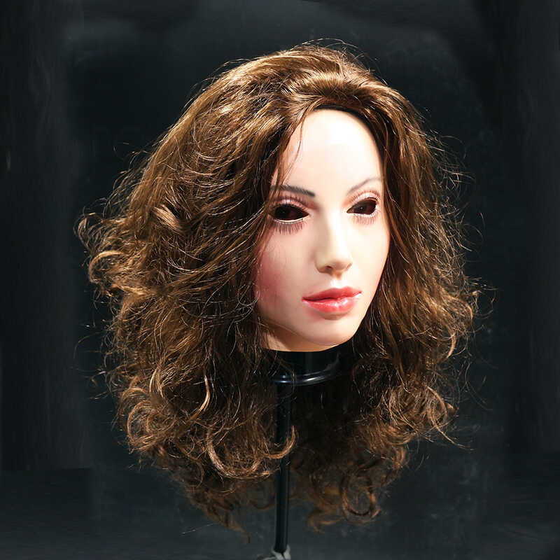 Realistic Mask Female Woman Face Halloween Latex Mask With Wig Lady ...