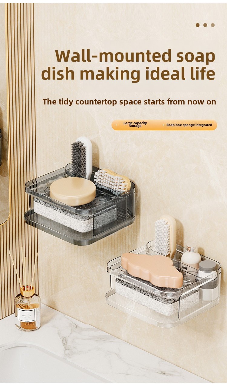 HOMENHOME Wall mounted double-layer soap storage rack with no punching ...