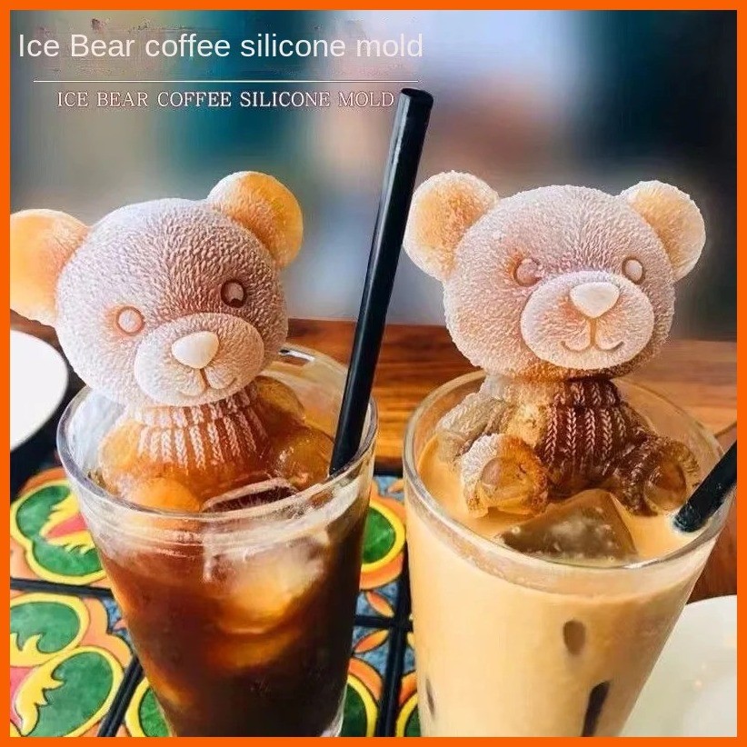 ⭐ Teddy Bear Shaped Ice Molder 4 Grid 3D Bear Ice Mold Splash-proof And ...