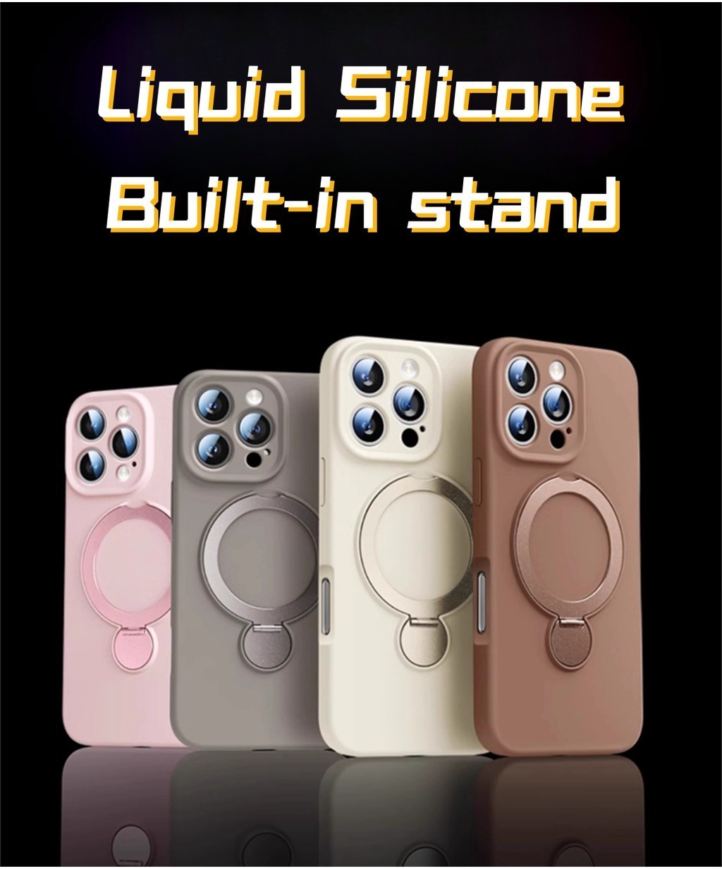 liquid silicone soft case with rotatable stand luxury phone case with ...
