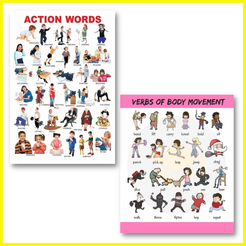 ☂ ☌ Laminated Action Words Charts, Verbs Charts, Daily Routine Charts ...