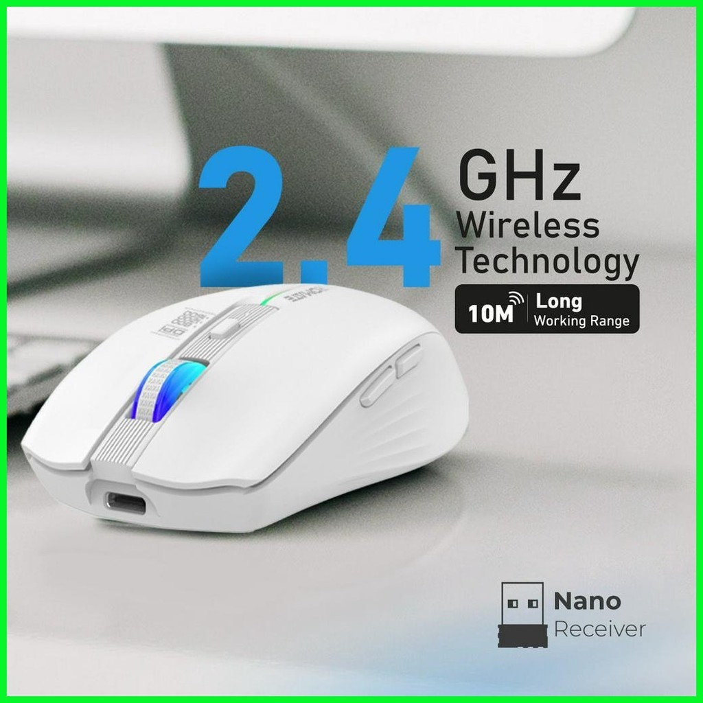 Promate Kitt 2.4GHz Wireless Ergonomic Optical Mouse with LED Rainbow ...