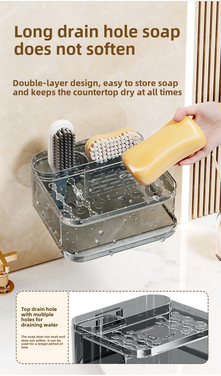 HOMENHOME Wall mounted double-layer soap storage rack with no punching ...