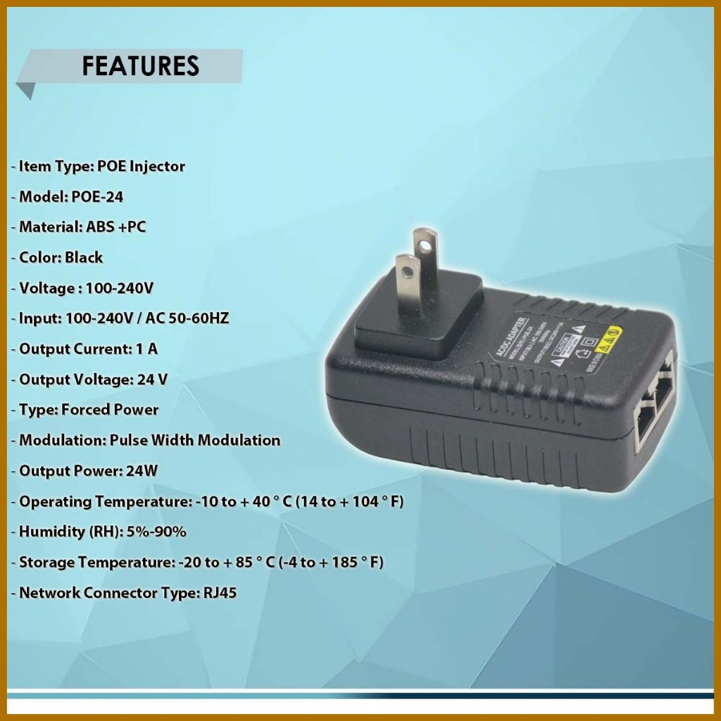 POE INJECTOR, POE-24 24V 1A, AC 100-240V, BEST FOR CCTV, WIRELESS ...