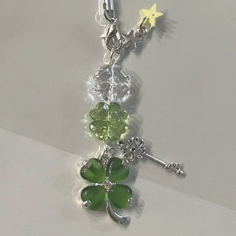 Green Lucky Four-leaf Clover Keychain Pendant Beaded Phone Chain Bag ...