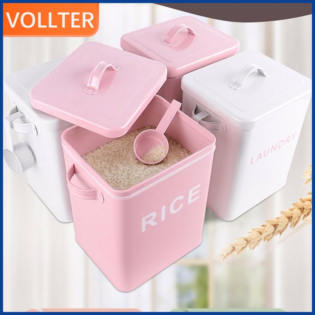 Metal Canister Rice Buckets Grain Tin Laundry Powder Storage Container ...