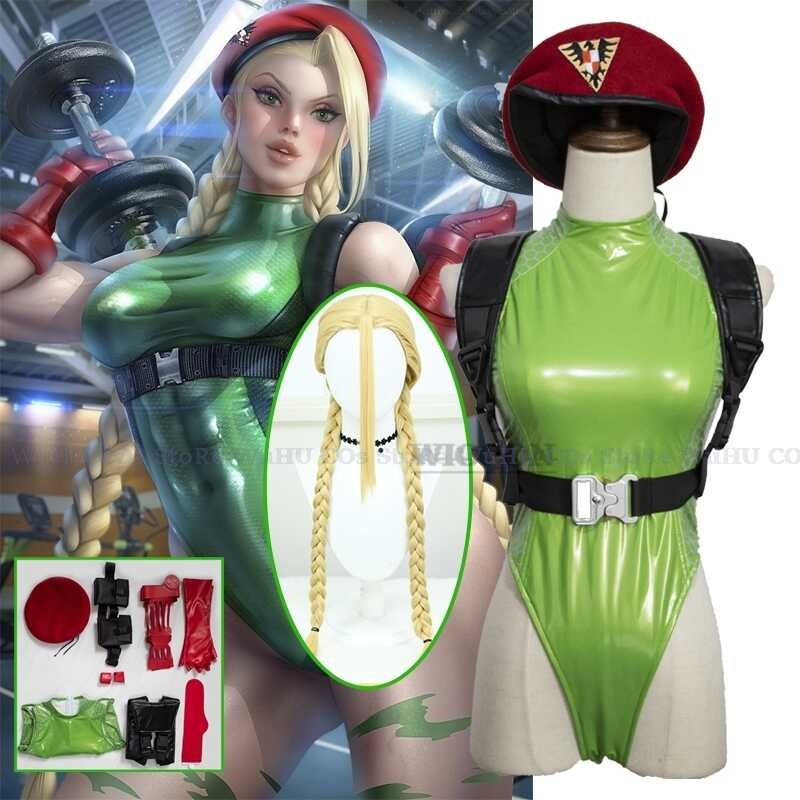 Cosplay Cammy Costume Street Fighter V 6 5 Sexy Green Suit Leather Latex White Halloween Wig ...