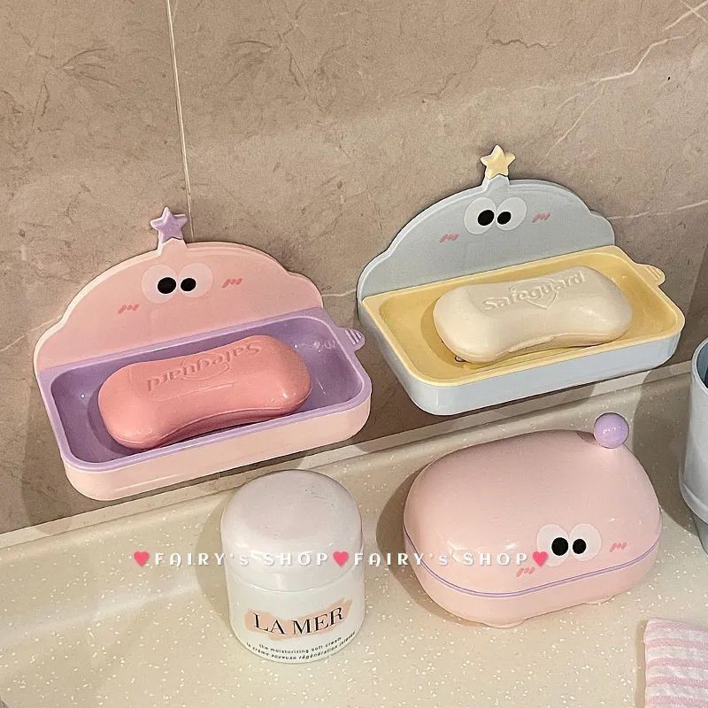 Double Drain Cartoon Soap Box Wall-Mounted Rack Household Perforated ...