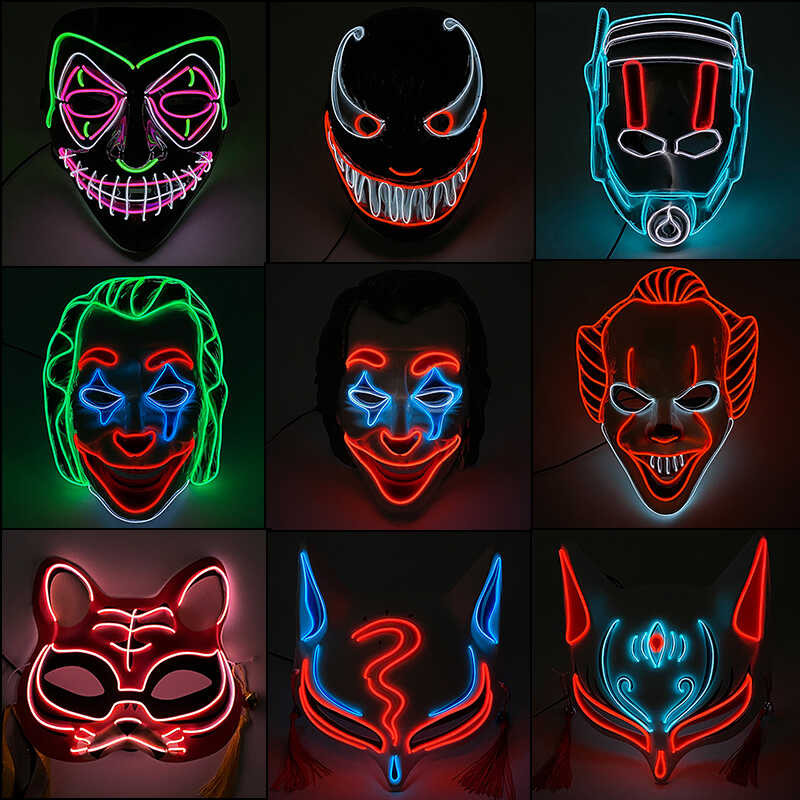 Halloween Horror Neon Clown Cosplay Costume plies Led Masque Masquerade ...