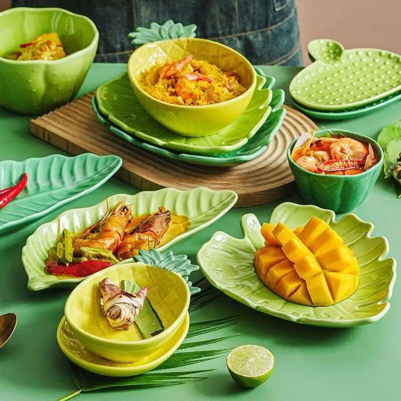 Creative Breakfast Dim Sum Malachite Green Ceramic Dinner Plate Thai ...