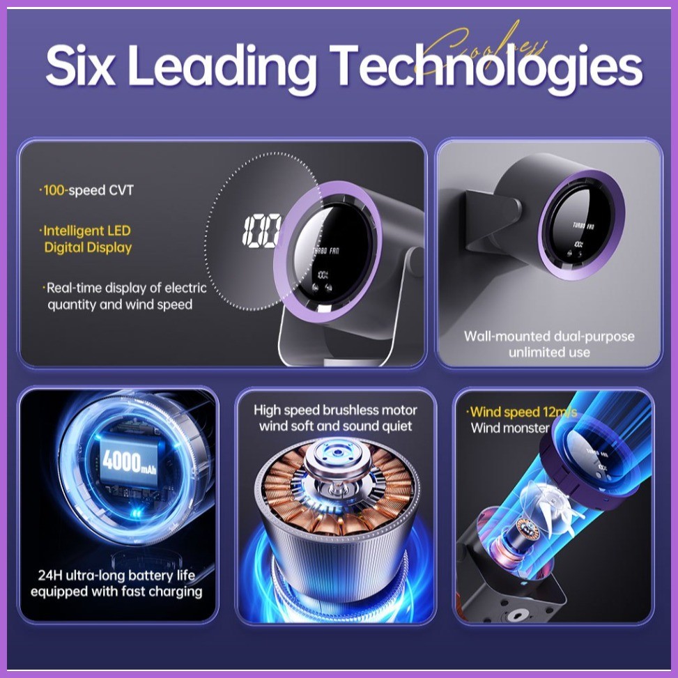 ¤ Turbo Desk Fan High Speed Turbo Fan Rechargeable 100 Gears Strong ...