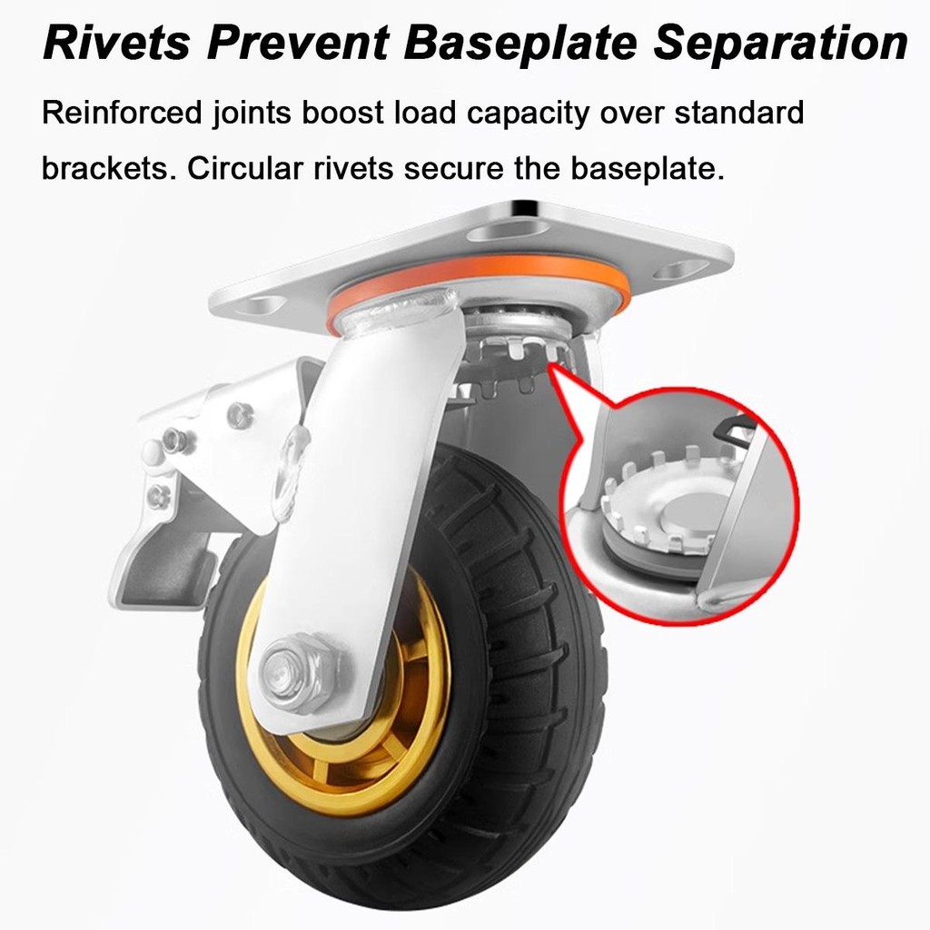 Swivel Caster Wheel with Brake Heavy Duty Quiet Rubber Wheels for Hand ...