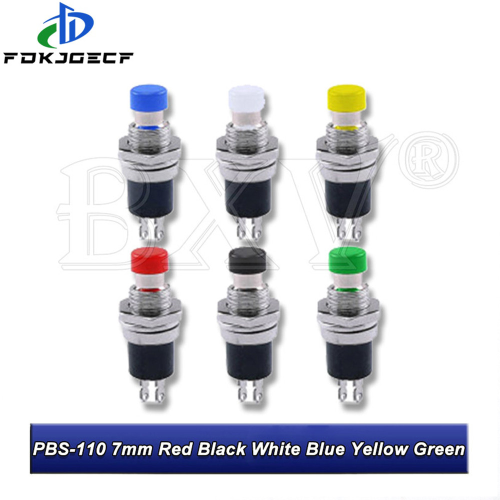 10PCS PBS-110 7mm Momentary Push Button Switch Red Black White Blue ...
