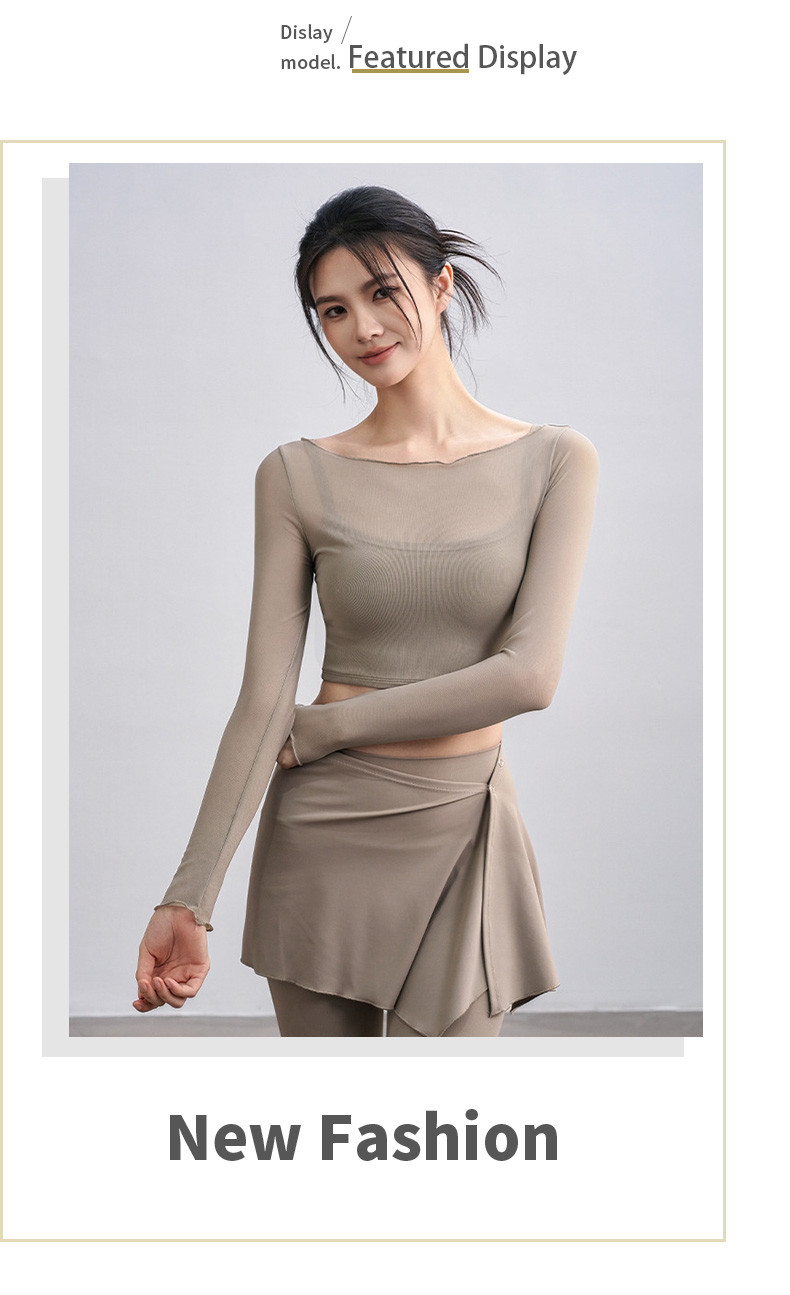 Fake two pieces mesh sports t-shirt women long sleeve yoga wear ...