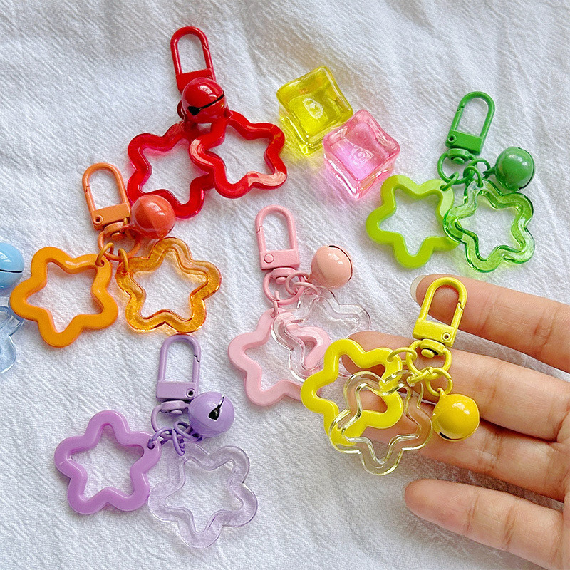 St. kunkka Five-pointed Star Bell Keychain Candy Color Keyring Hollow ...