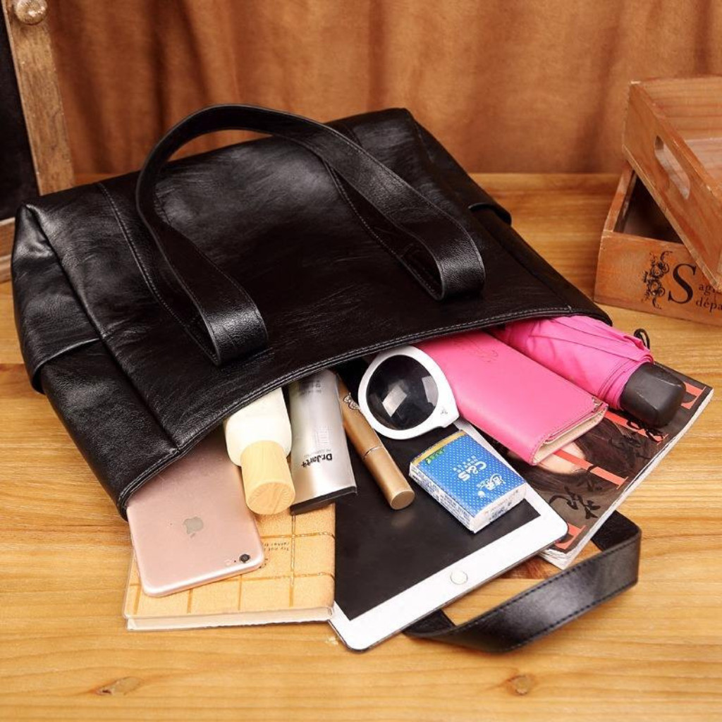 SY #S081 New arrival shoulder bag soft PU Leather plain design for women big bag light weight ...