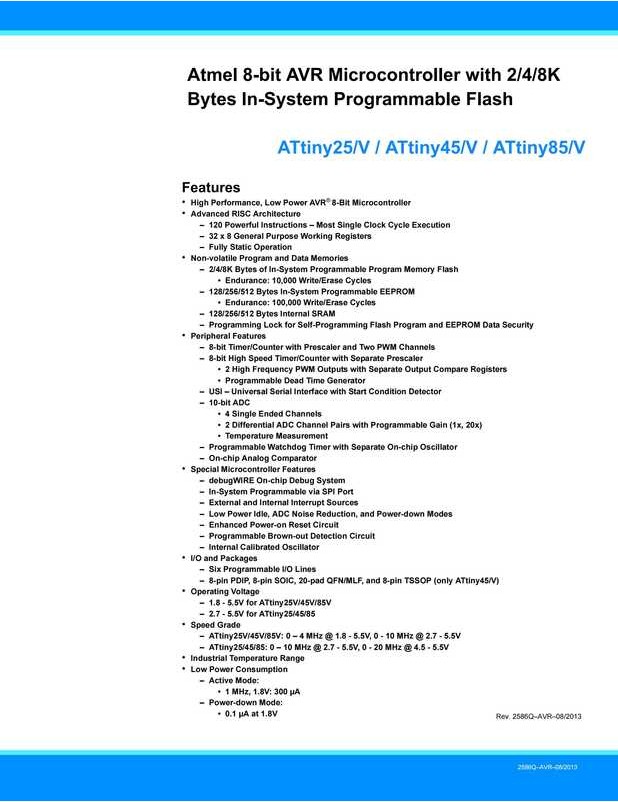 ATTINY85-20PU 10Pcs/lot Atmel 8-bit AVR Microcontroller | Shopee Philippines