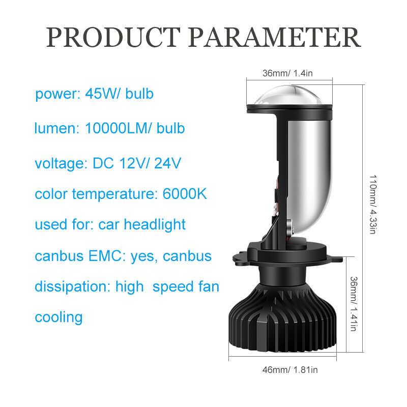 H4 Y6d LED Headlight Kit Lamp Mini Projector Lens Gamit Ang Fan Coog 70W/90W Caus Automobile Hi ...