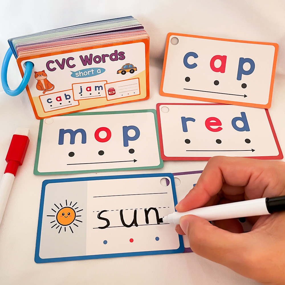 60 Pcs Phonics CVC Words English Flashcards for Kids Children ...