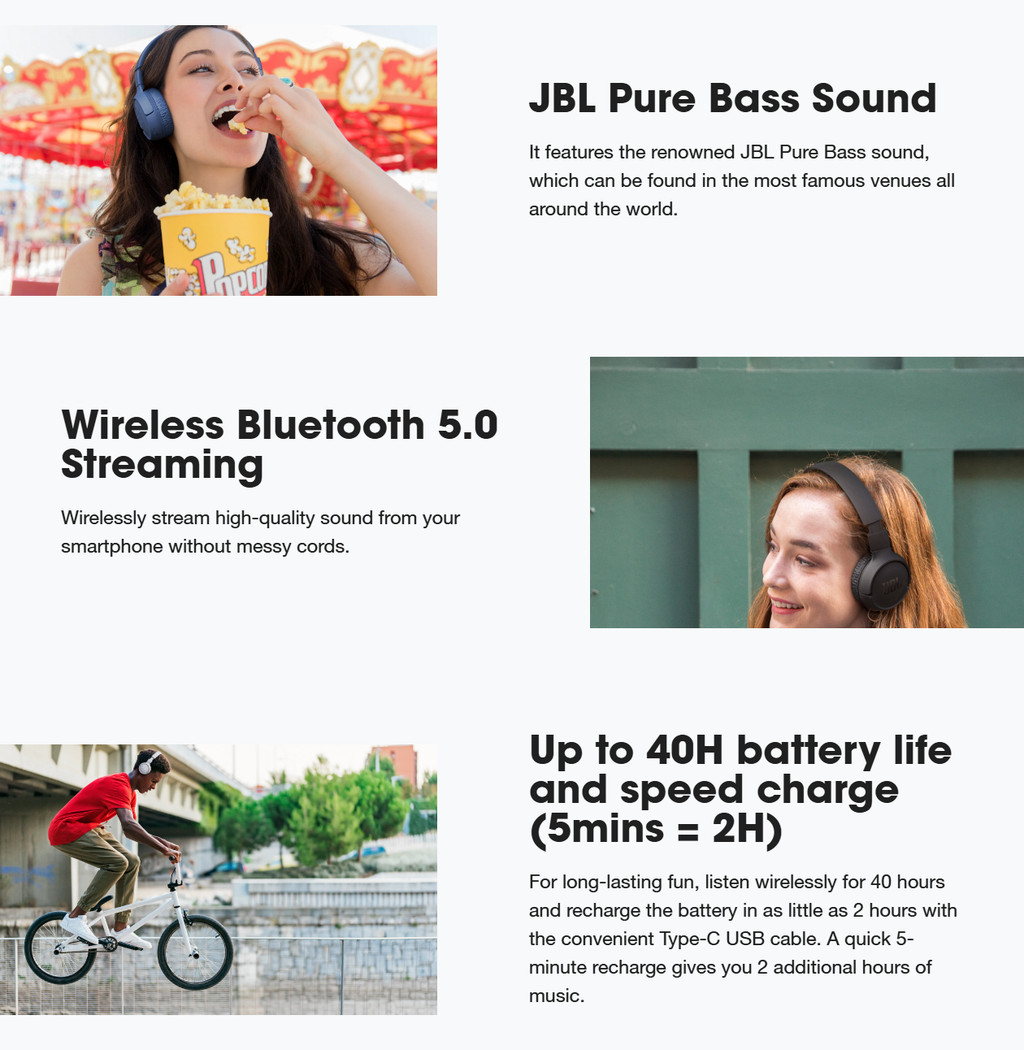 JBL Tune 510BT Wireless On-Ear Headphones with Pure Bass Sound | Shopee ...