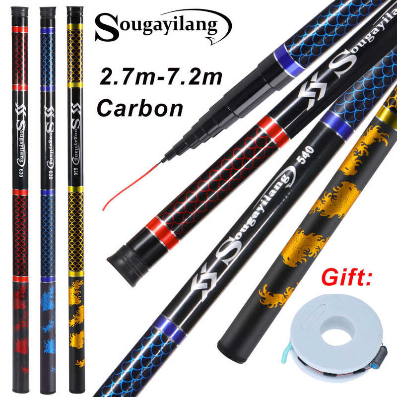 Sougayilang Fishing Rods 2.7-7.2M Carbon Fiber Rod With Line Ultralight ...