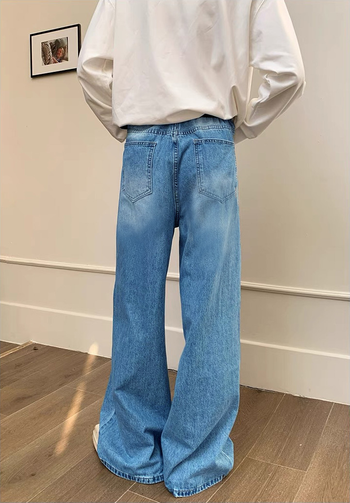 Retro Baggy Jeans for Men Straight Leg Maong Pants Wide Leg Jeans ...