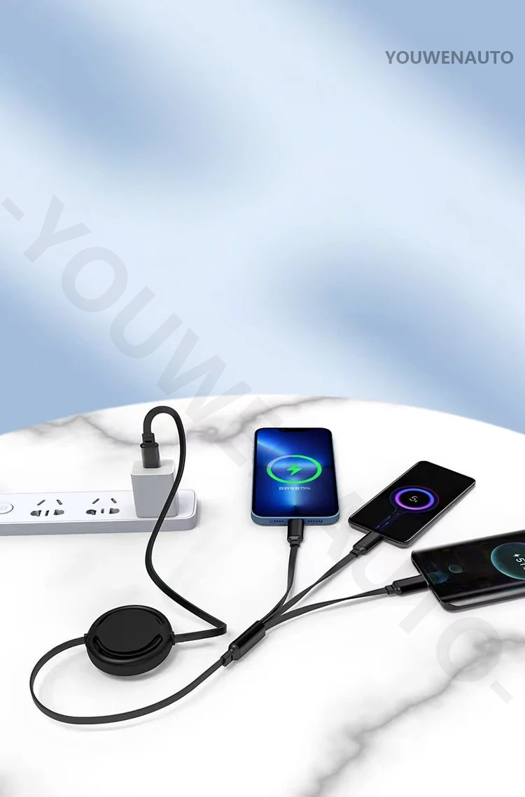 For Toyota Car 3 In 1 Retractable Phone Cable Type C USB Fast Charging ...