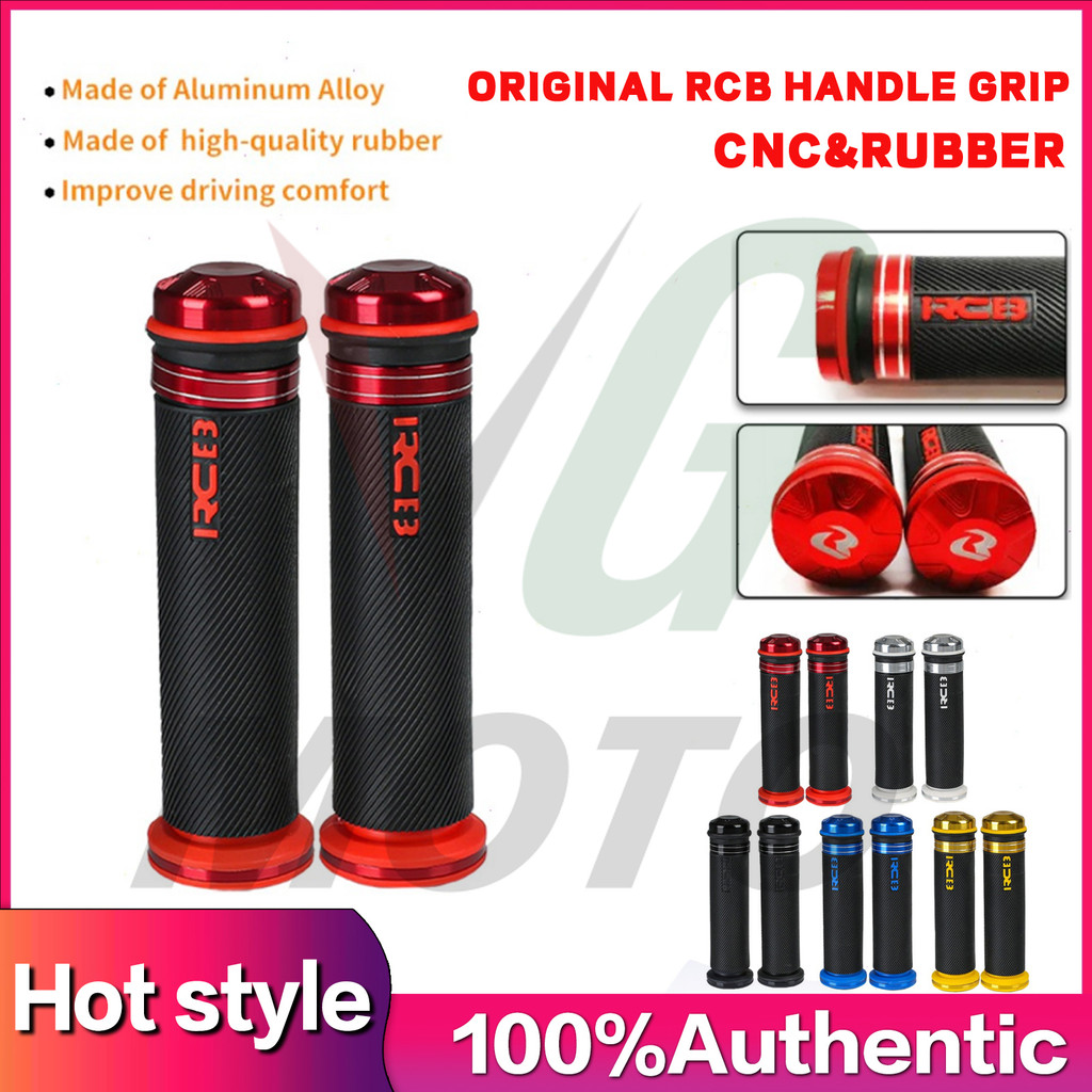 RCB Motorcycle Handle Grip Non-slip Rubber With Alloy Bar End Universal ...