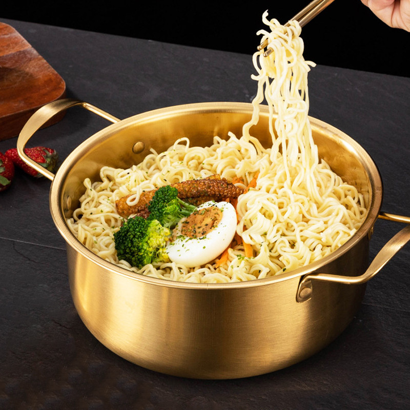 18cm/22cm Stainless Steel Korean Style Gold Ramen Noodle Pot Double Ear ...
