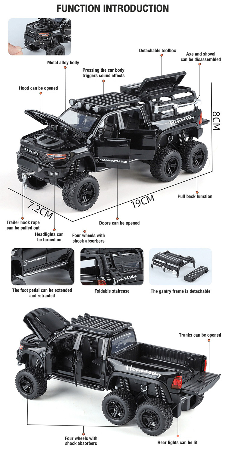 KLT 1:32 Dodge Ram Mammoth off-road 6*6 Diecast Model Car Alloy Cars ...