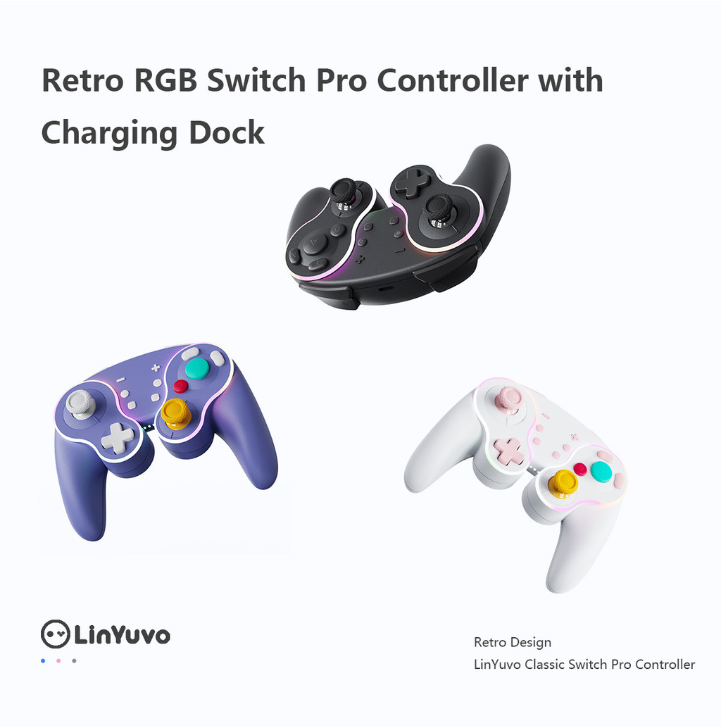 LinYuvo KS62 RGB Wireless Controller with Charging Station for Switch/Lite/OLED Retro GameCube ...