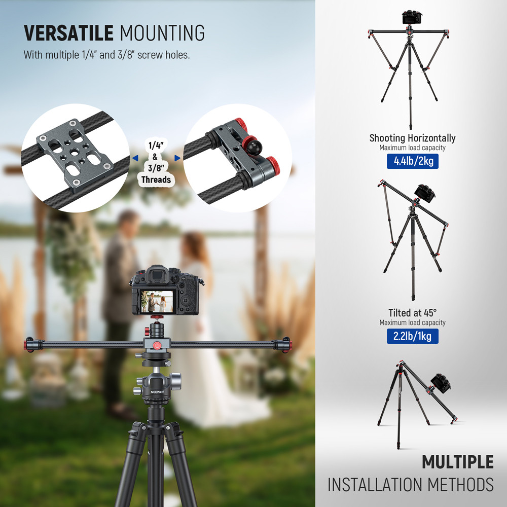 NEEWER 24"/60cm Carbon Fiber Camera Slider, Dolly Rail Track with 360 ...
