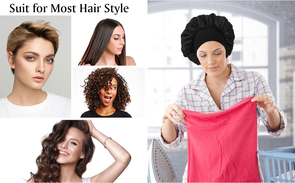 Women Satin Sleeping Hat High Elasticity Wide Brimmed Night Hair Cap ...