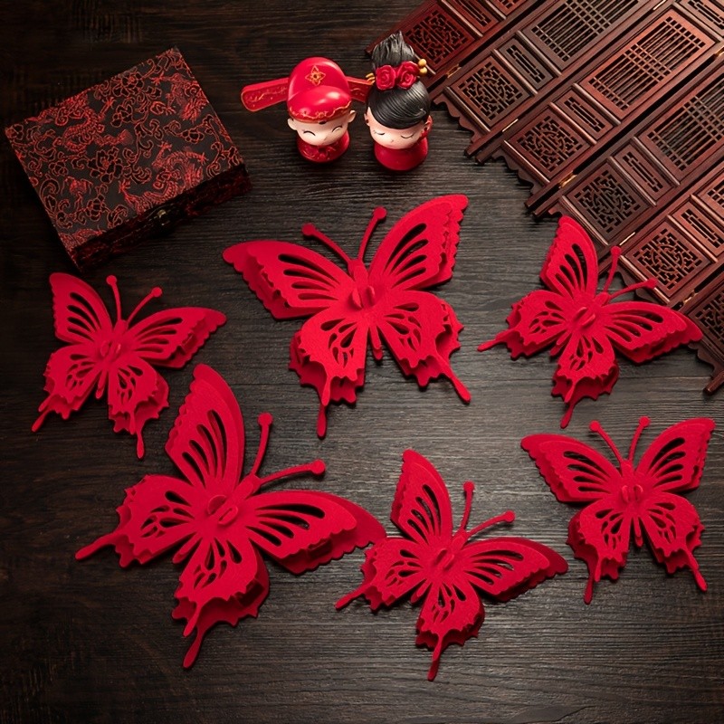 6pcs Felt Butterfly Decorations Chinese New Year Wedding Room Decor No ...