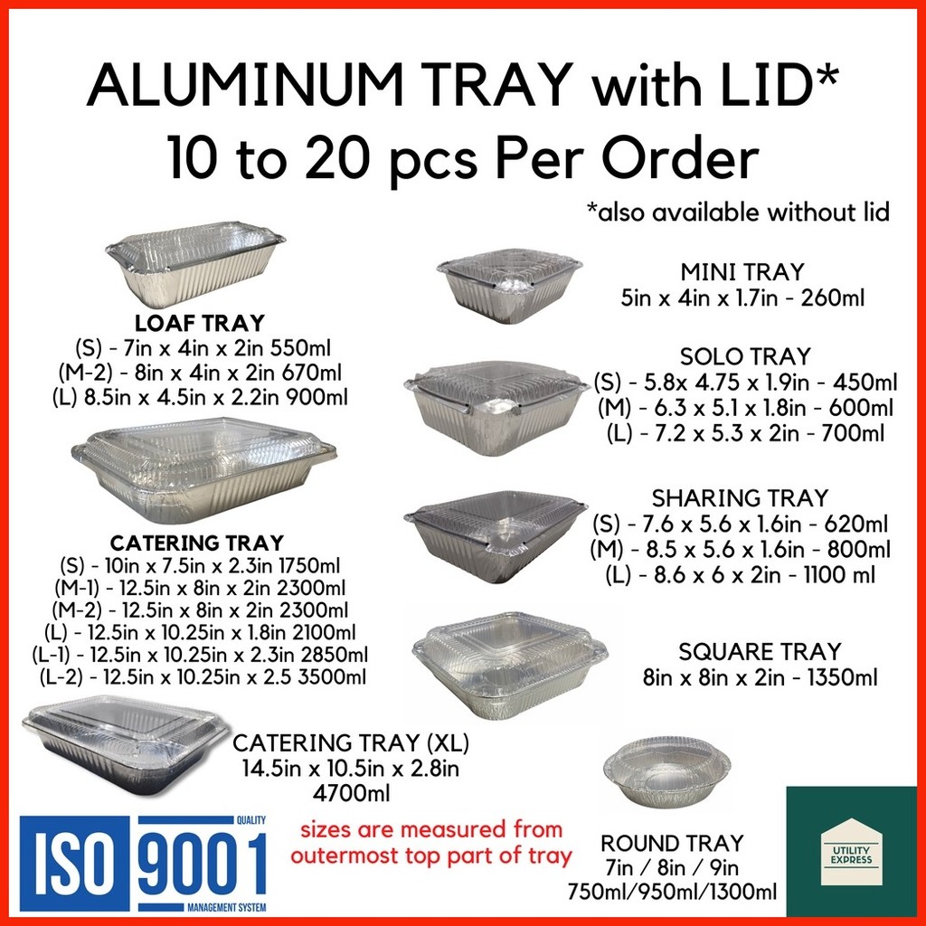 BIG SIZES] Aluminum Tray with Lid / Aluminum Pan 8x4 / 12.5x8 / 12.5x10 ...