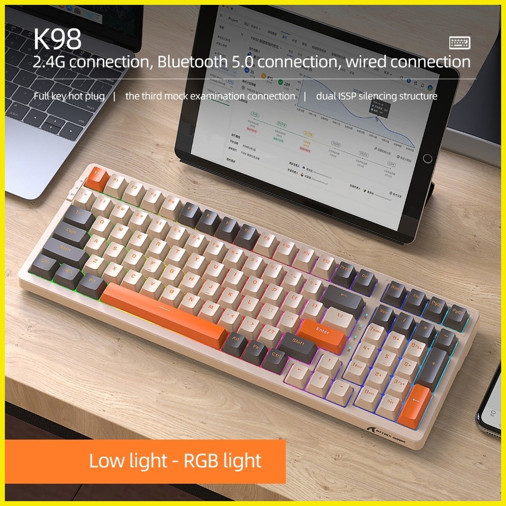 Attack Shark K98 RGB Wireless Mechanical Keyboard with 100 Keys 3 Mode ...