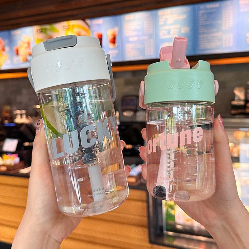 600ml 800ml Cute Student Water Bottle Straw Cup with Handle Portable ...
