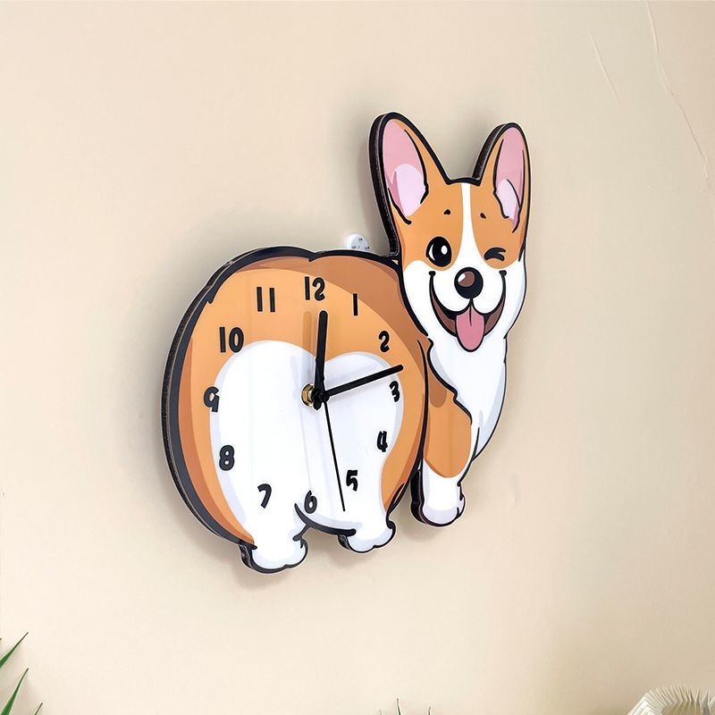 Cartoon Cute Corgi Dog Clock Creative Decoration Wall Clock Living Room ...