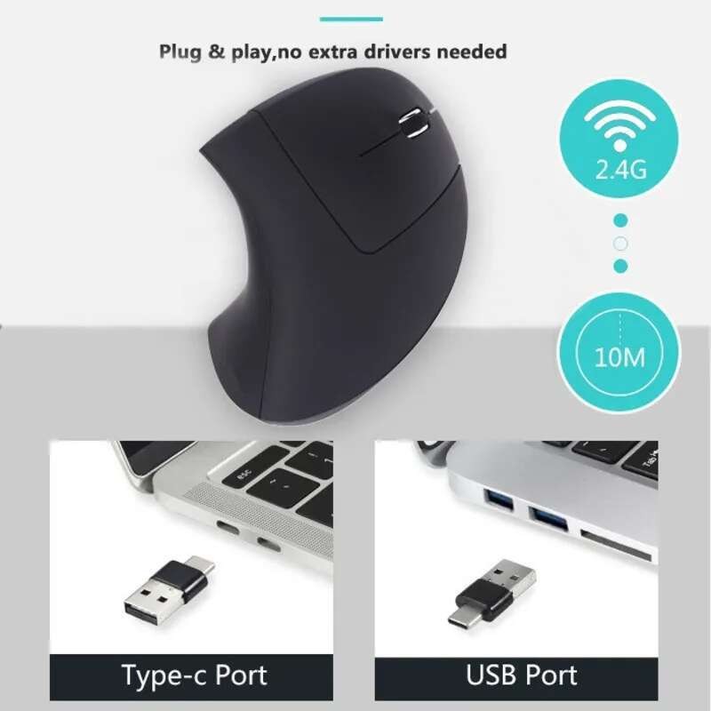 USB+Type-C Dual Mode Vertical Mouse 2 in 1 USB Receiver 2.4G Wireless ...