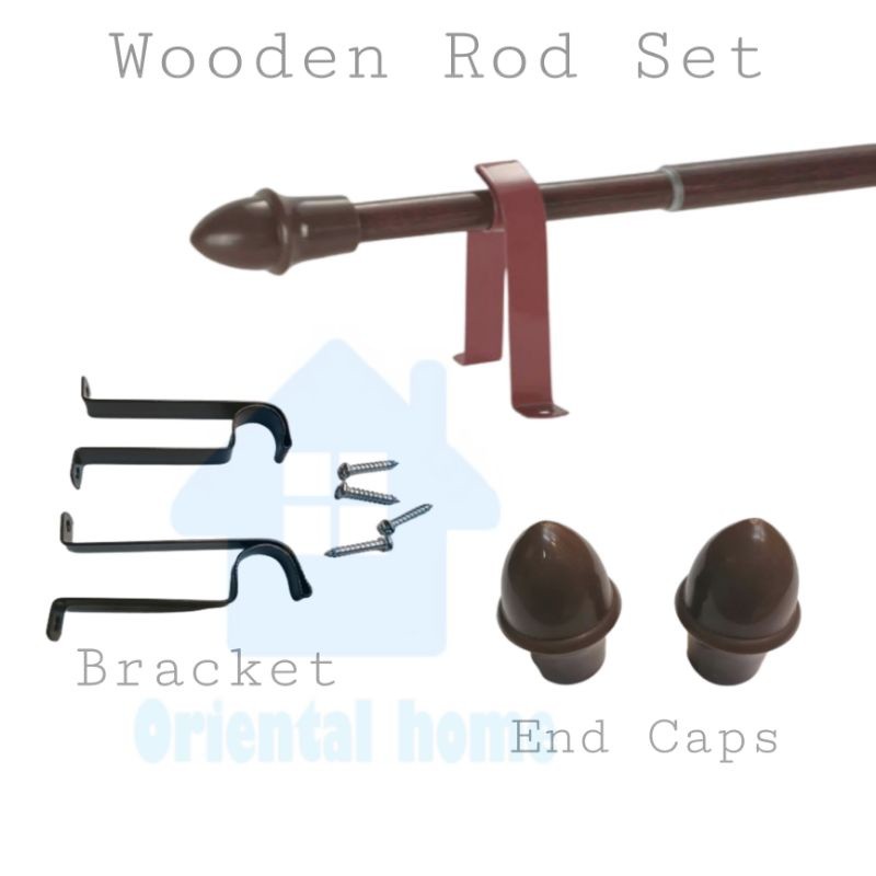 Extendable Adjustable Curtain Rod(Thin)Wooden Home living Set Brackets ...