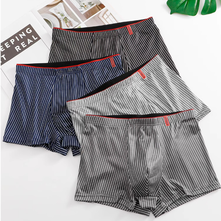 4pcs Men's Breathable Stretch Boxer Trunks – Comfy Striped Casual ...