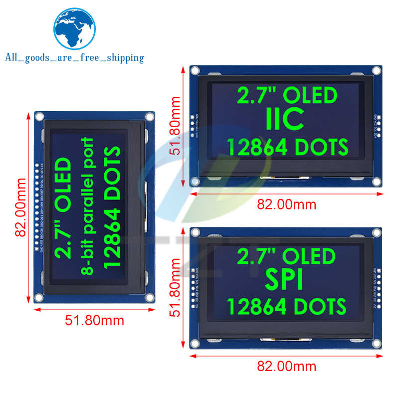 2.7 TZT Inch OLED LCD Display 128x64 Drives SSD1327 IIC SPI / 8-bit ...