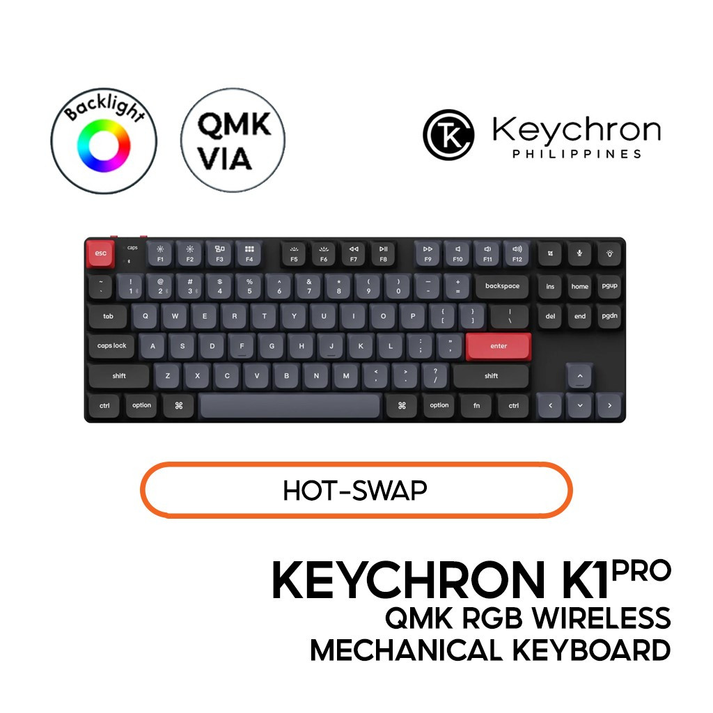 Keychron K1 Pro QMK Keyboard 80%, Wired/Bluetooth, RGB, Low Profile ...