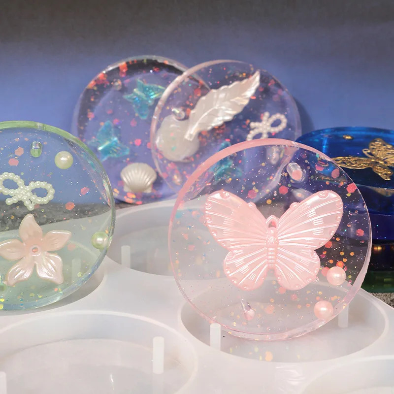 Round Goo Cards Mold Diy Double Hole Pendant Charms Epoxy Resin ...