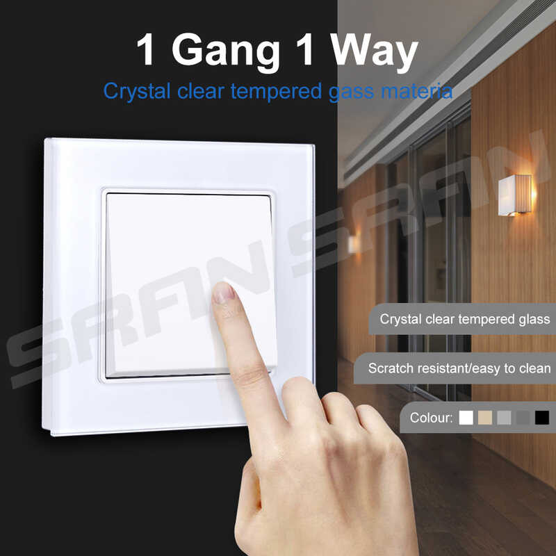 EU SRAN standard Wall Light Switch Tempered Glass Panel 1Way, 1Gang ...