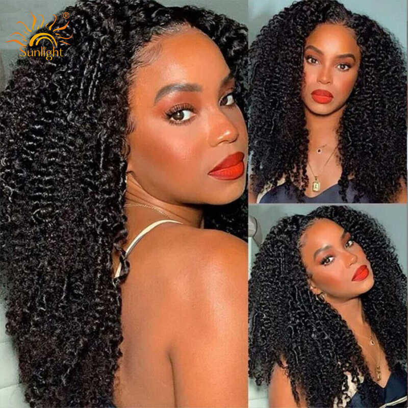 Kinky Mssunlight Curly V Part Wig For Black Women Mongolian 100% Human ...